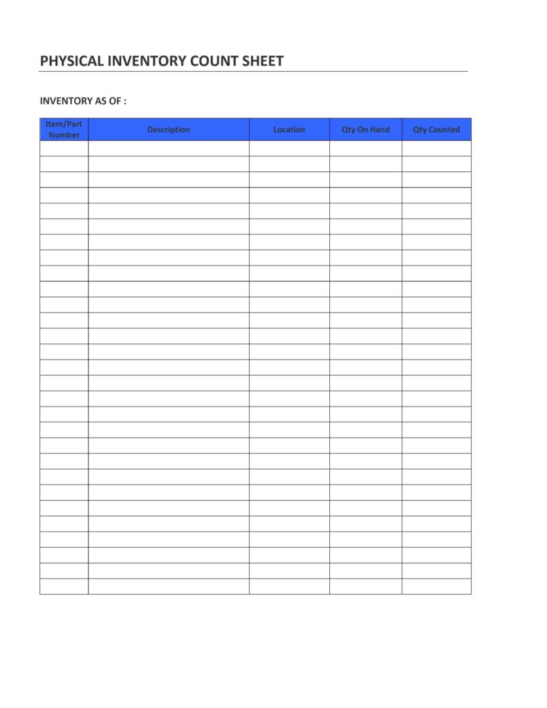 Printable Stock Count Sheet Template
