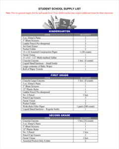 Printable Supply List Template