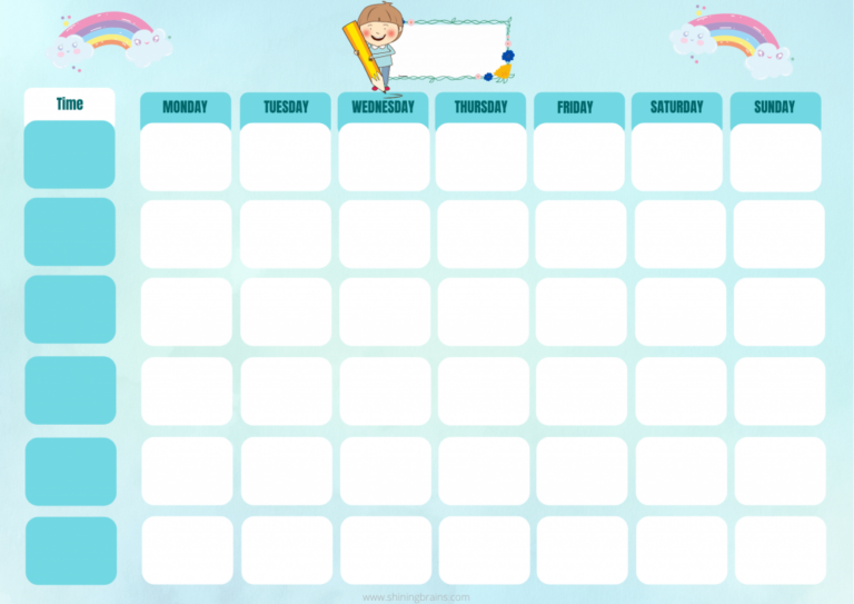 Printable Timetable Template for Kids