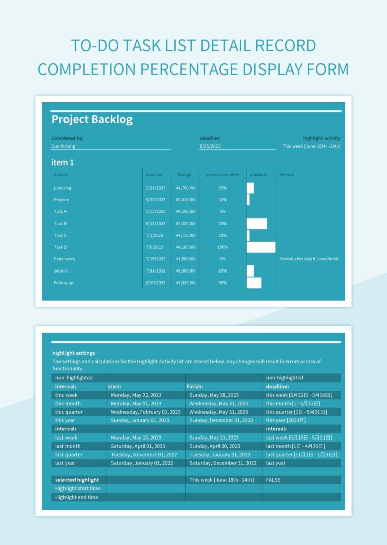 To-do List With Percentage Completion (Excel)