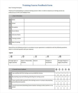 Printable Training Feedback Form
