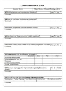 Printable Training Feedback Form
