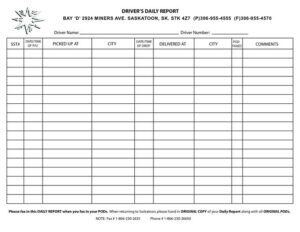 Printable Transportation Log Template