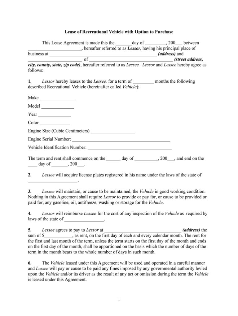 Travel Trailer Rental Agreement Template
