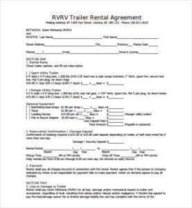 Utility Trailer Rental Agreement Template