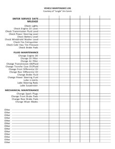 Vehicle Repair Record Worksheet Template