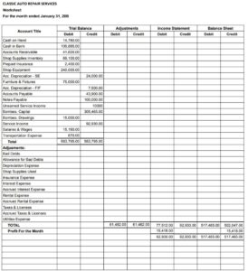 Vehicle Repair Record Worksheet Template
