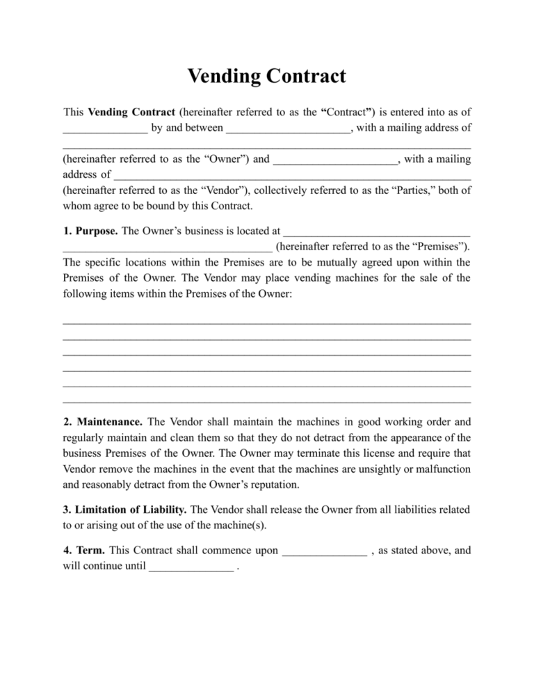 Vending Machine Agreement Template