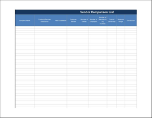 Vendor Comparison List Template (Excel)