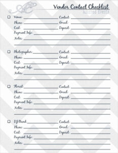Printable Vendor List Template