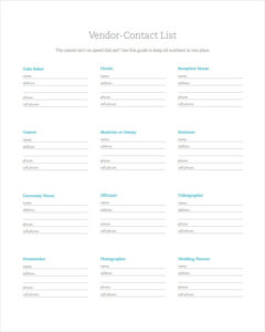 Printable Vendor List Template