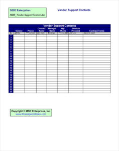 Printable Vendor List Template