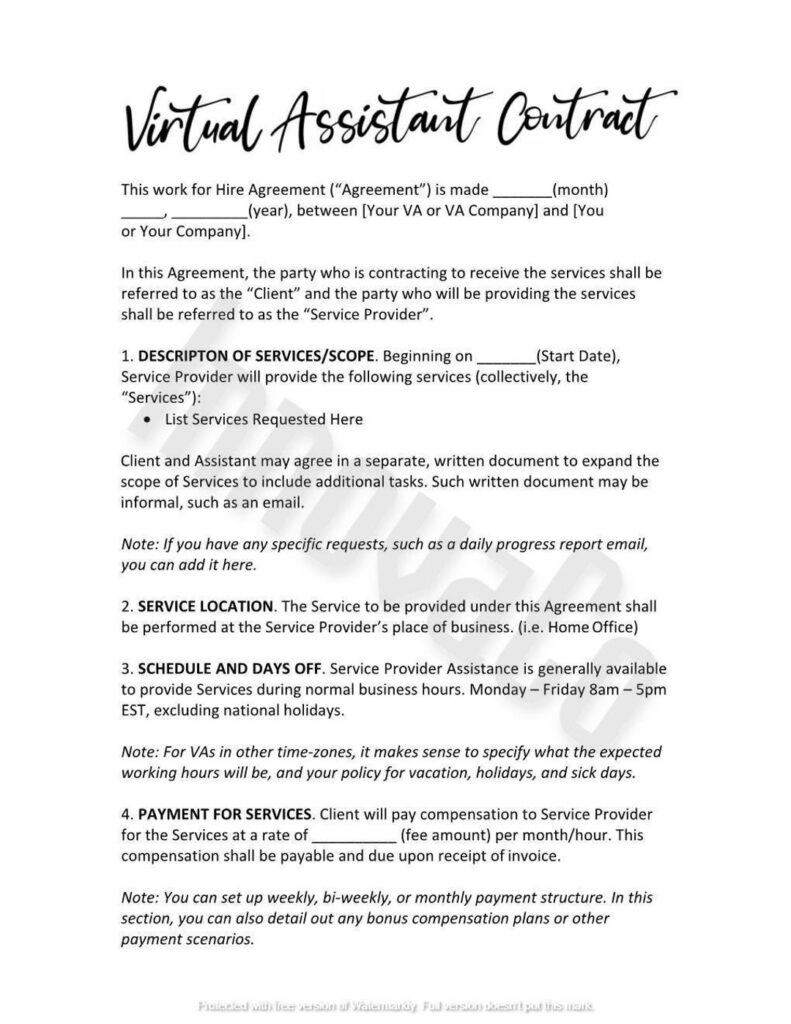 Virtual Assistant Agreement Template