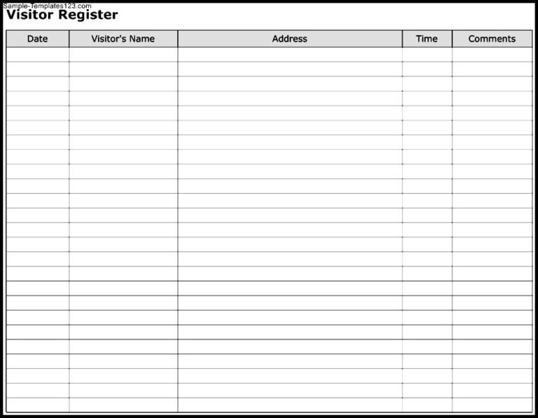 Visitor Register Book Template (Excel)