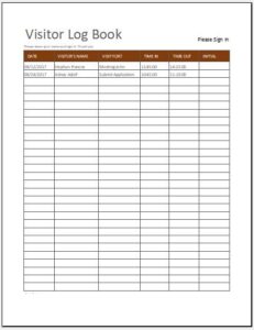 Visitor Register Book Template (Excel)
