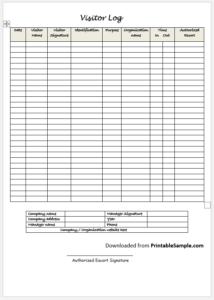 Visitor Register Book Template (Excel)