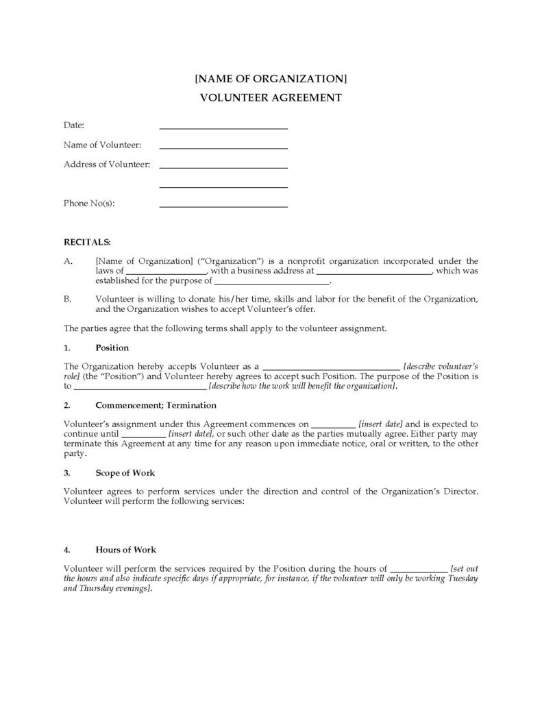 Volunteer Agreement Template (Word)