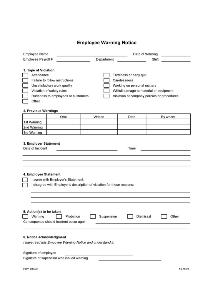 Warning Notices Template for Employees