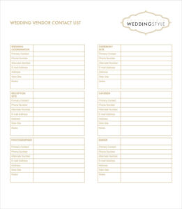 Printable Vendor List Template