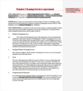 Printable Window Cleaning Contract Template