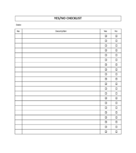 Printable Yes or No Checklist Template