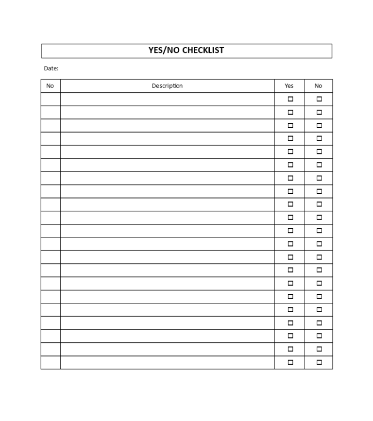 Printable Yes or No Checklist Template