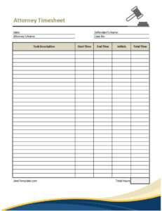 Printable Attorney Timesheet Template