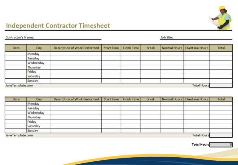 Independent Contractor Timesheet Template