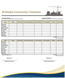 Printable Construction Timesheet Template