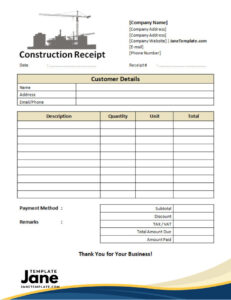 Printable Construction Receipt Template