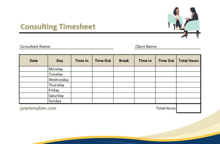 Printable Consulting Timesheet Template