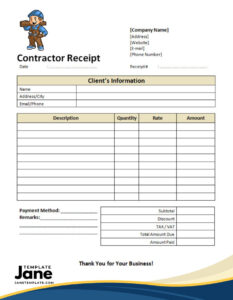 Printable Contractor Receipt Template