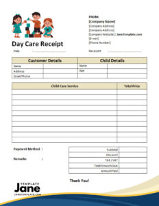 Printable Daycare Receipt Template