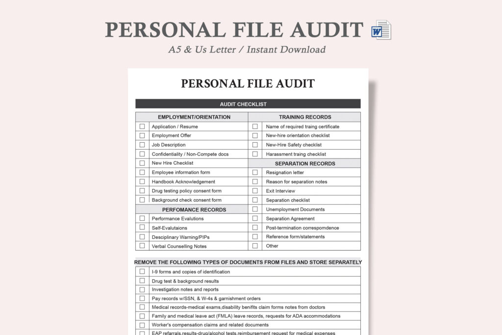Printable Employee Files Checklist Template