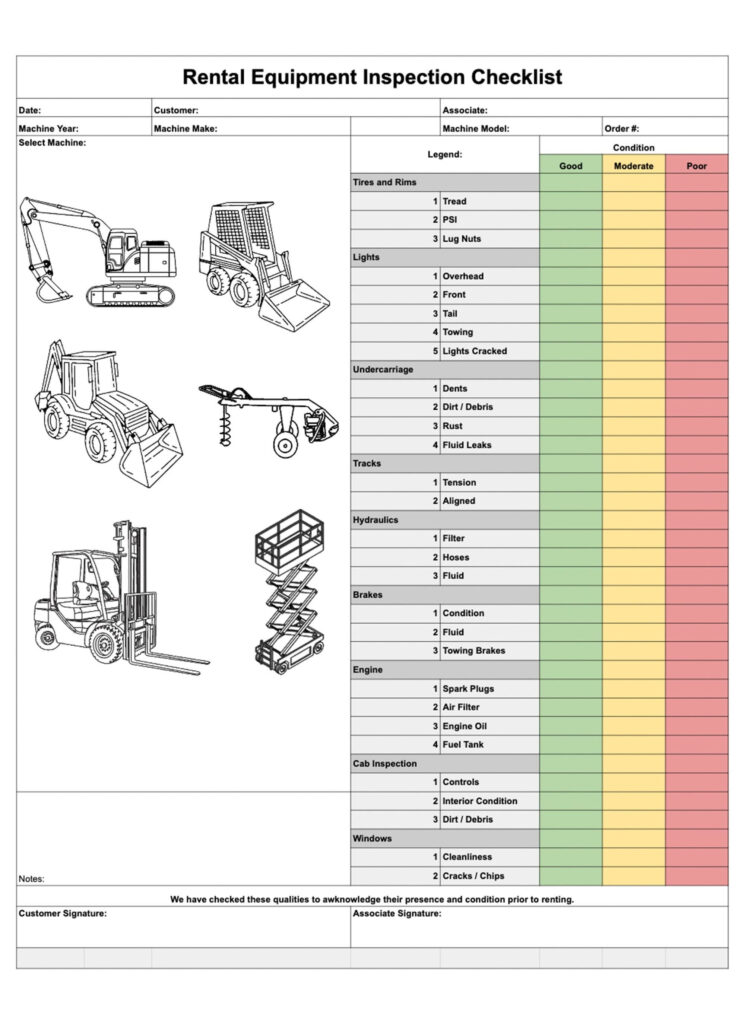 Printable Equipment Checklist Template