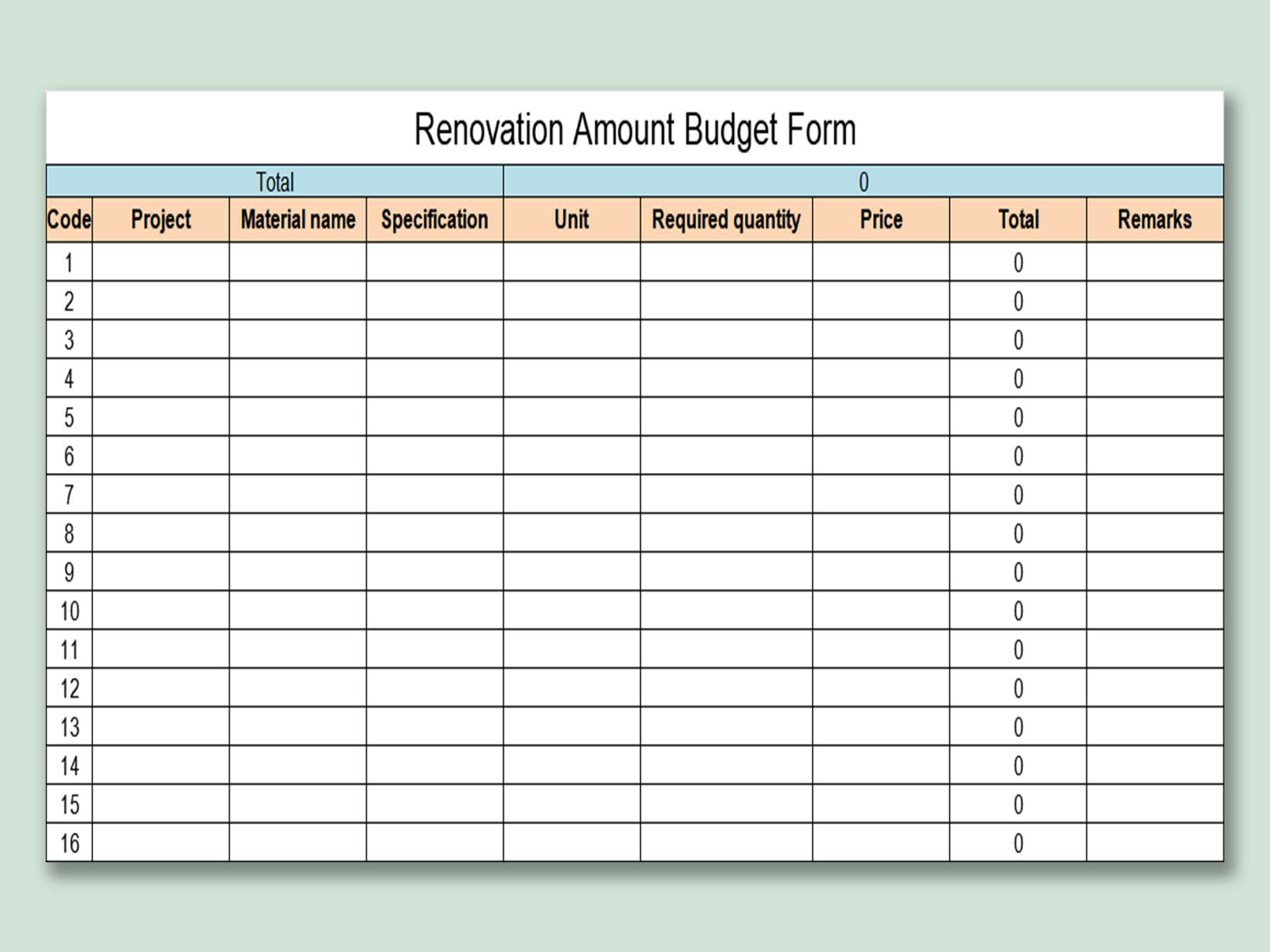 Printable Renovation Budget Template