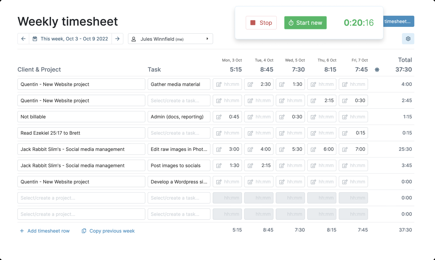 Printable Office Timesheet Template