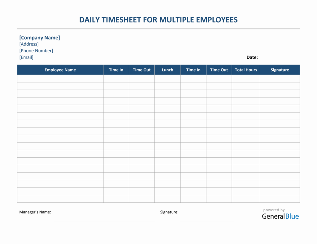 Printable Multiple Employee Weekly Timesheet Template
