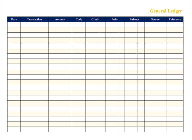 Printable General Ledger Template