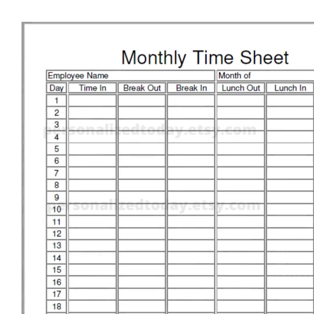 Printable Fillable Timesheet Template