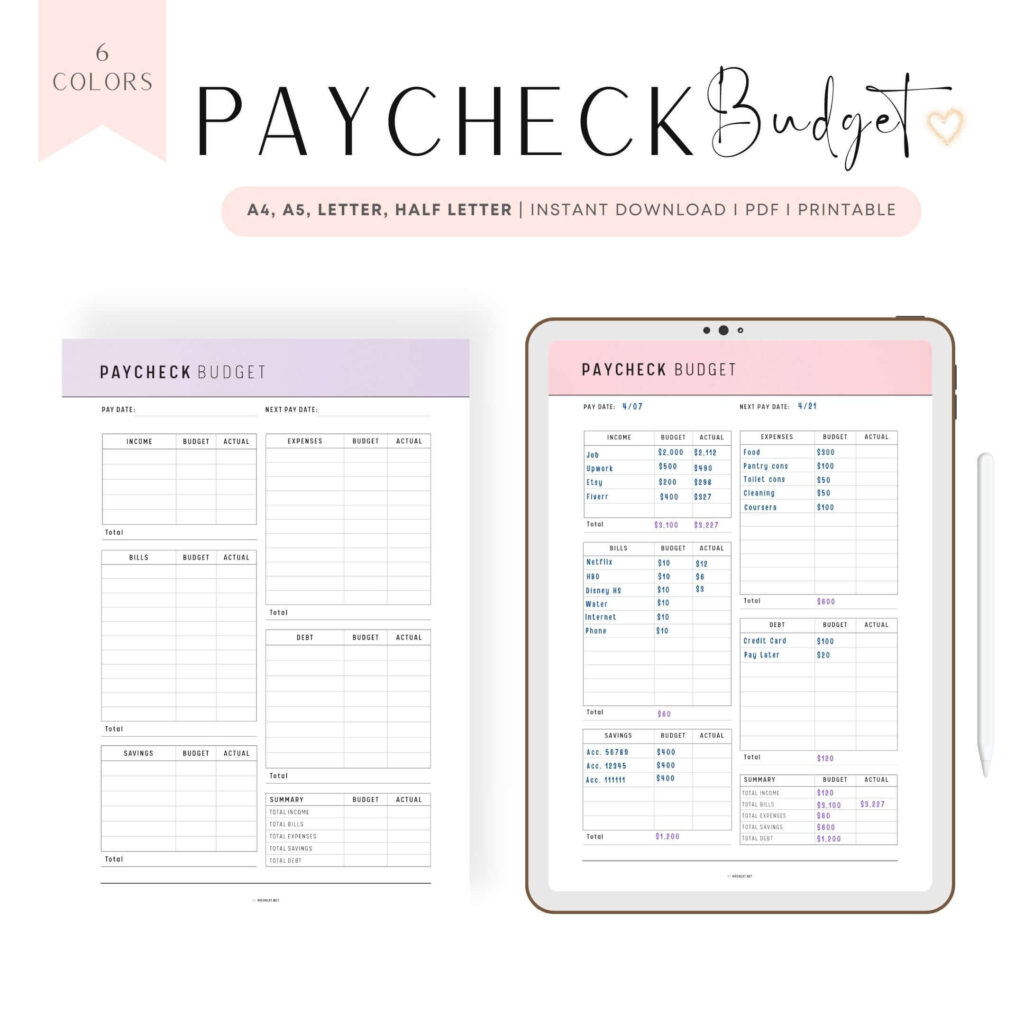 Printable Paycheck Budget Template