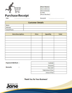 Printable Purchase Receipt Template