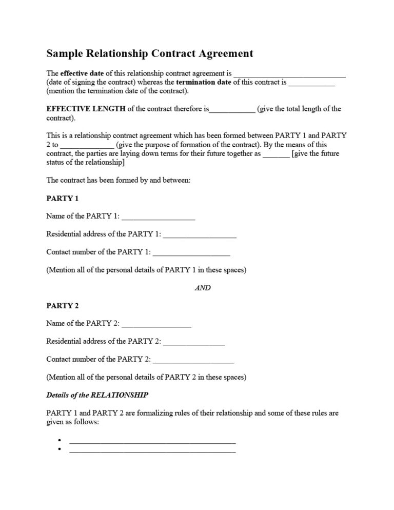 Relationship Contract Template (Word)