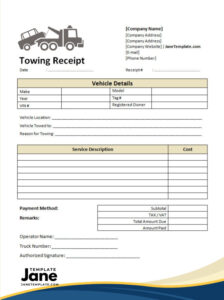 Printable Towing Receipt Template