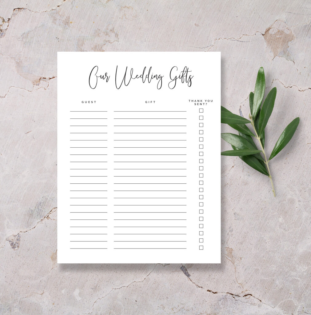 Printable Wedding Gift List Template
