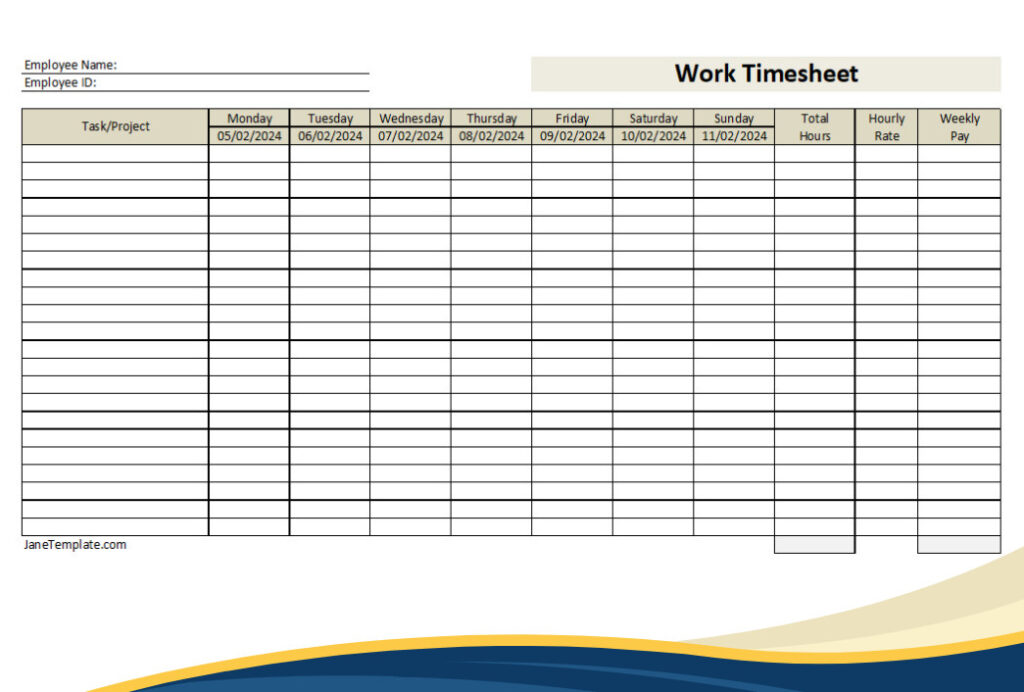 Printable Work Timesheet Template